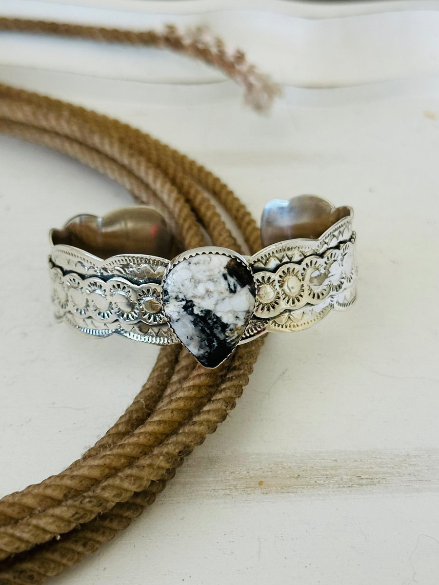 Southwest Made White Buffalo & Sterling Silver Cuff Bracelet