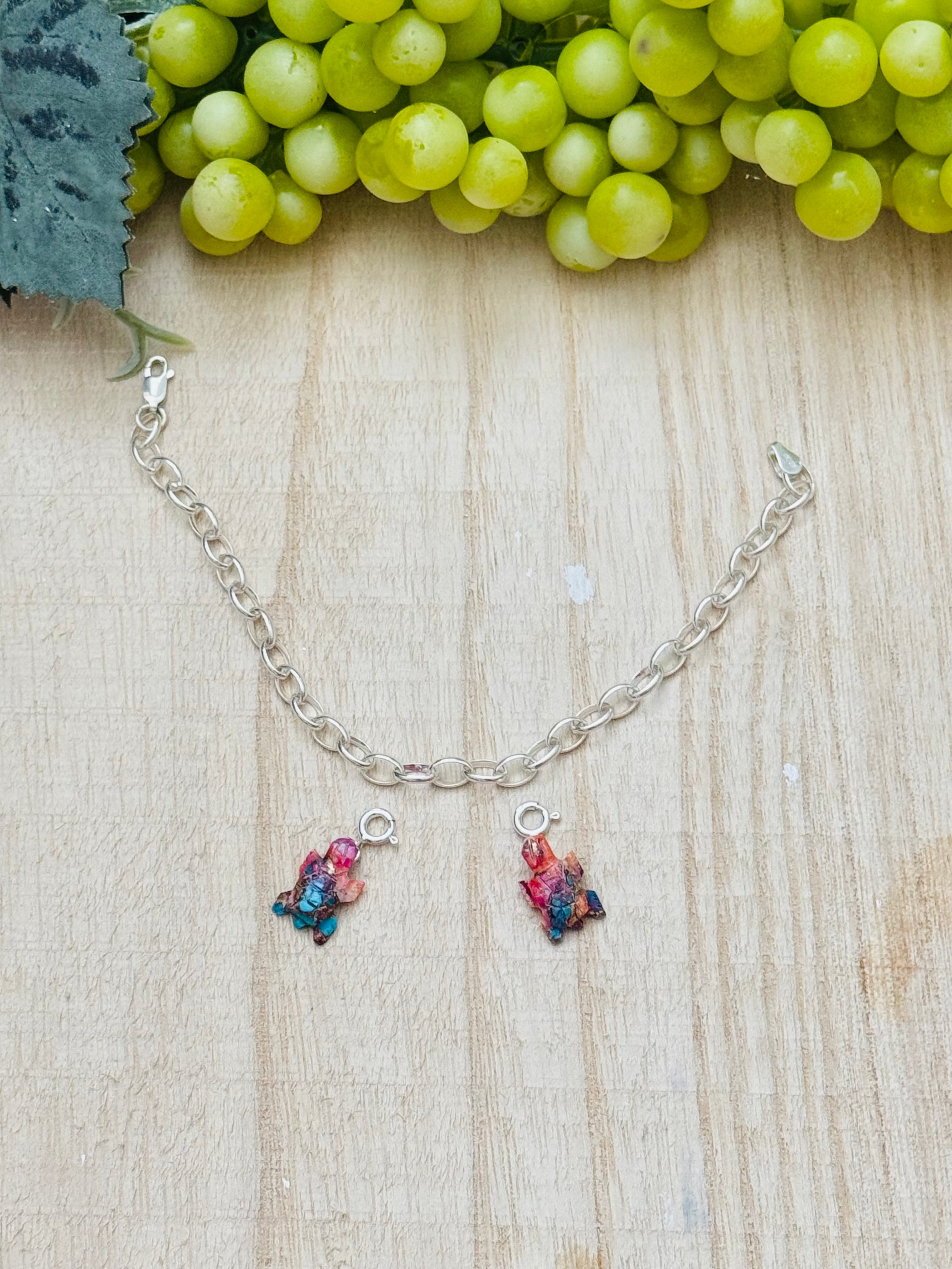 Navajo Made Mohave Turquoise & Sterling Silver Turtle Charms