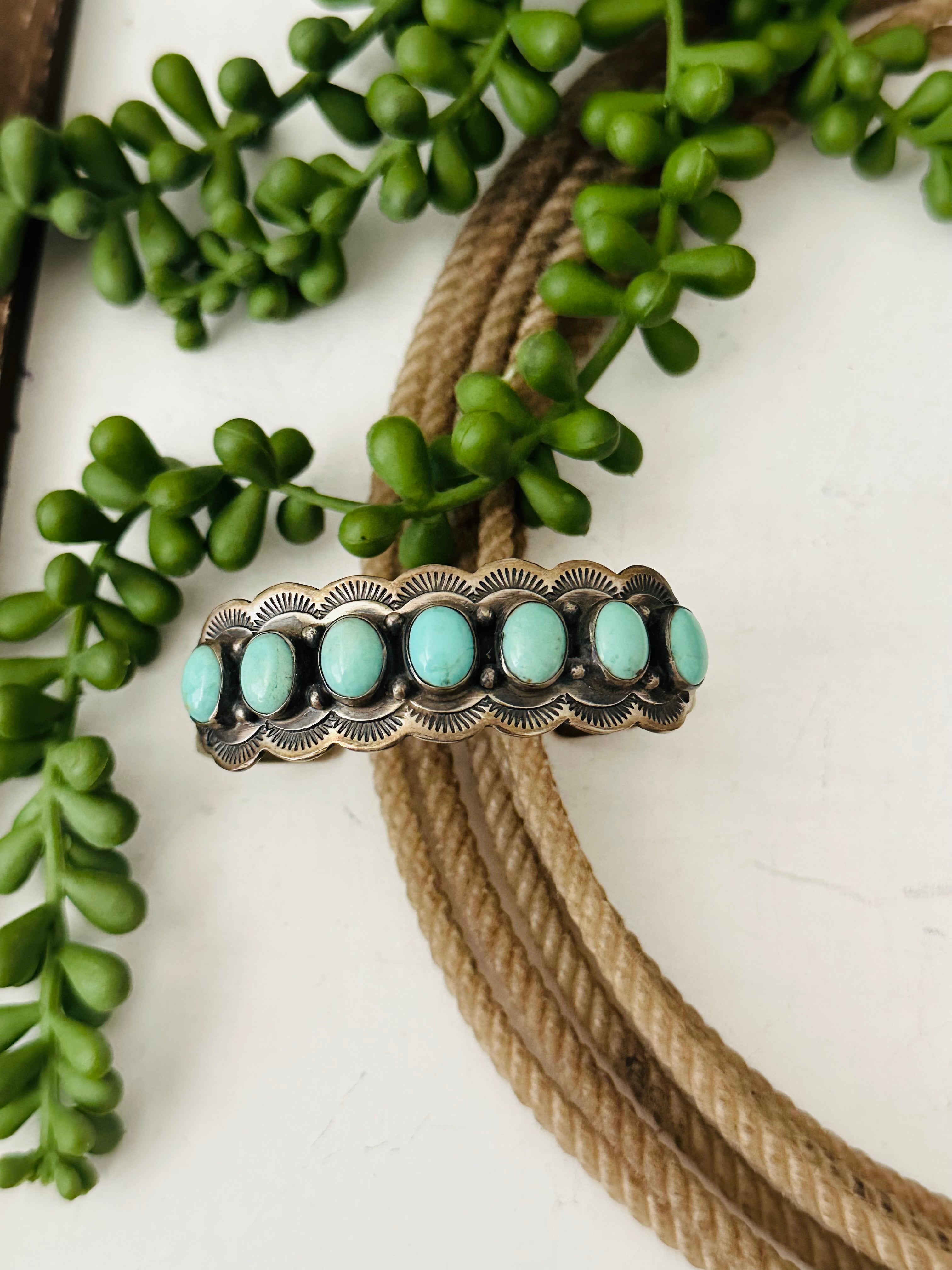 Vintage Bobby Johnson Kingman Turquoise & Sterling Silver Cuff Bracele