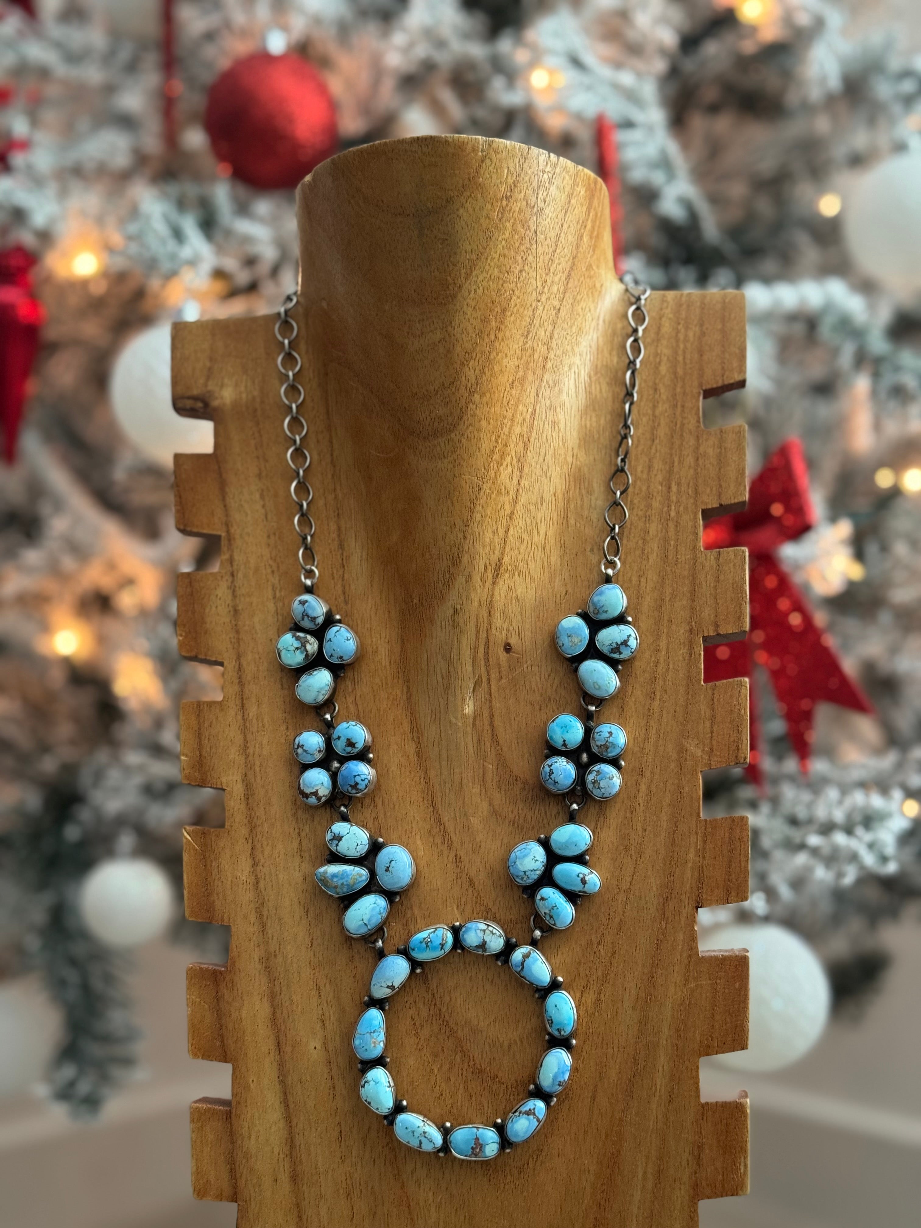 Travis J. Golden Hills Turquoise & Sterling Silver Cluster Necklace Se