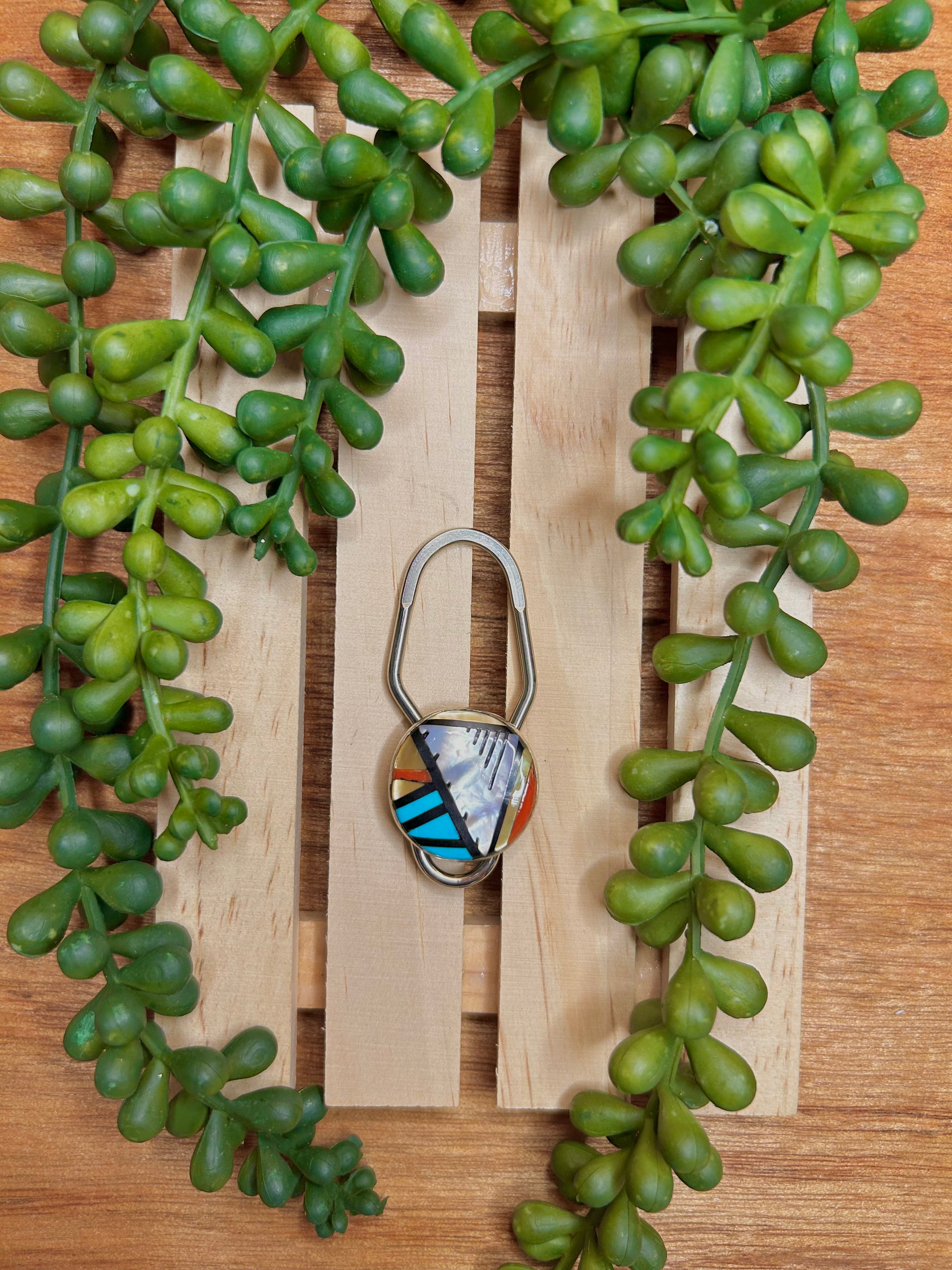 Zuni Made Multi Stone & Sterling Silver Inlay Key Chain