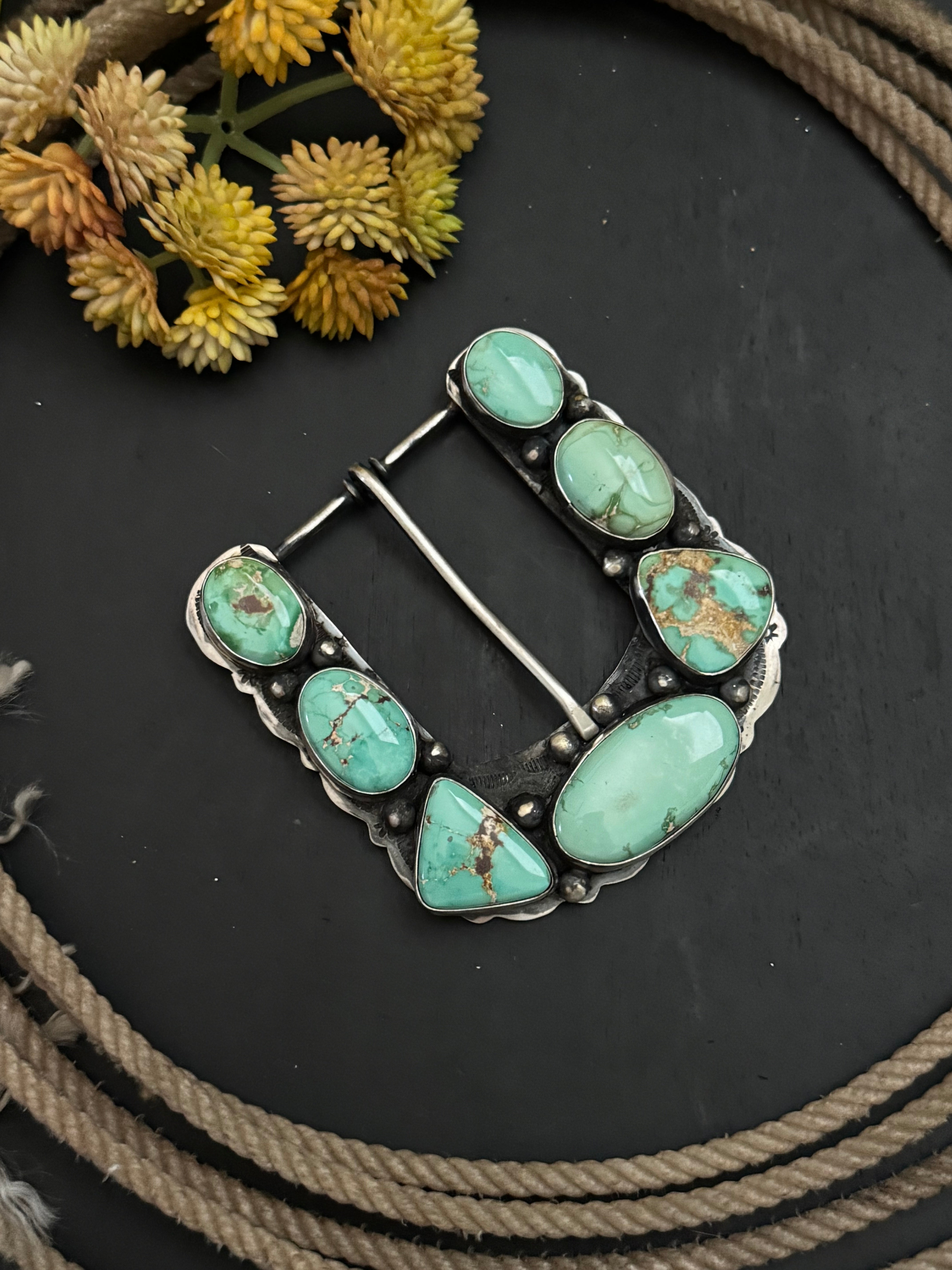 Sam Russel Multi Turquoise & Sterling Silver Belt Buckle