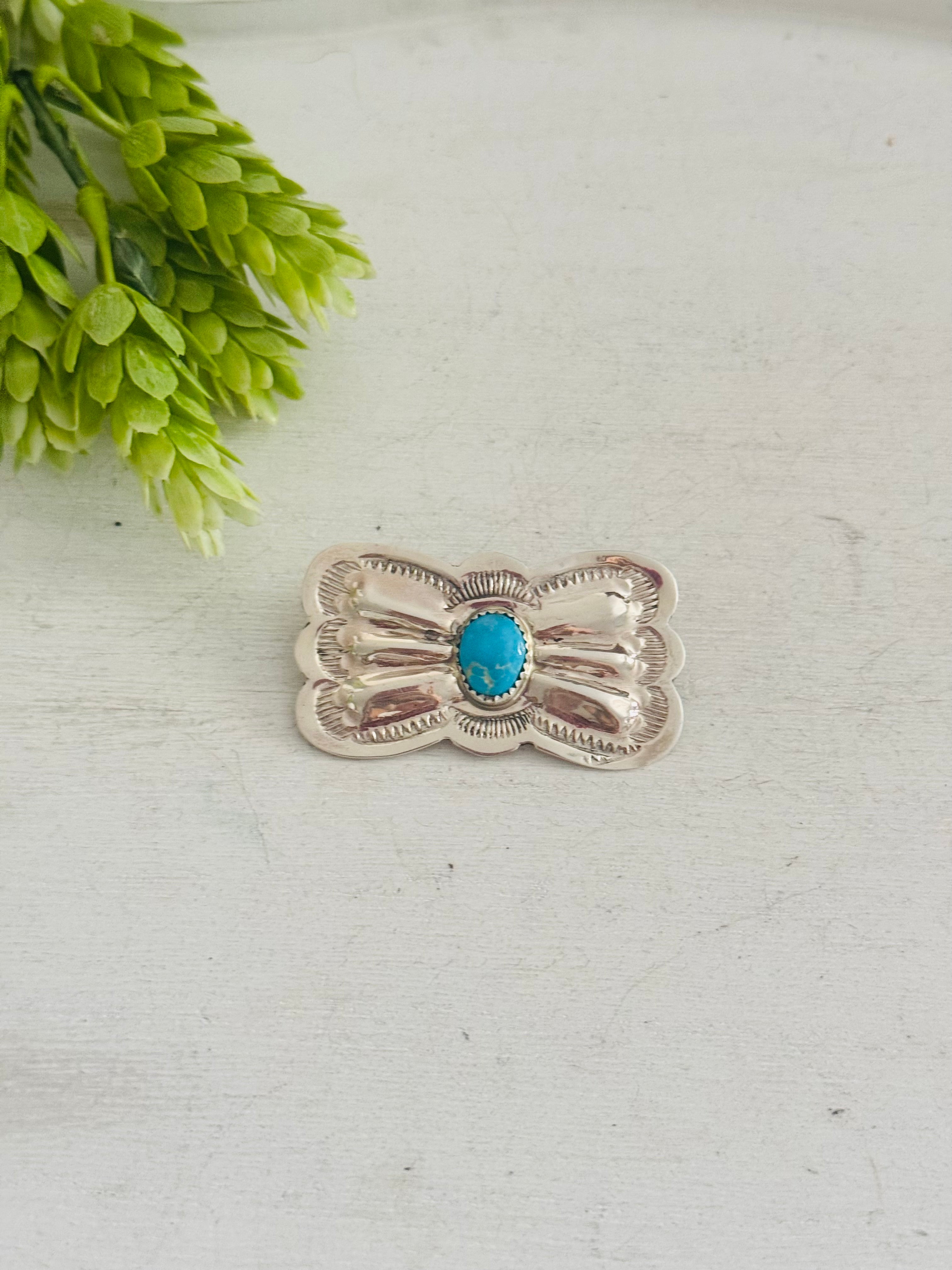 Navajo Made Kingman Turquoise & Sterling Silver Concho Pin