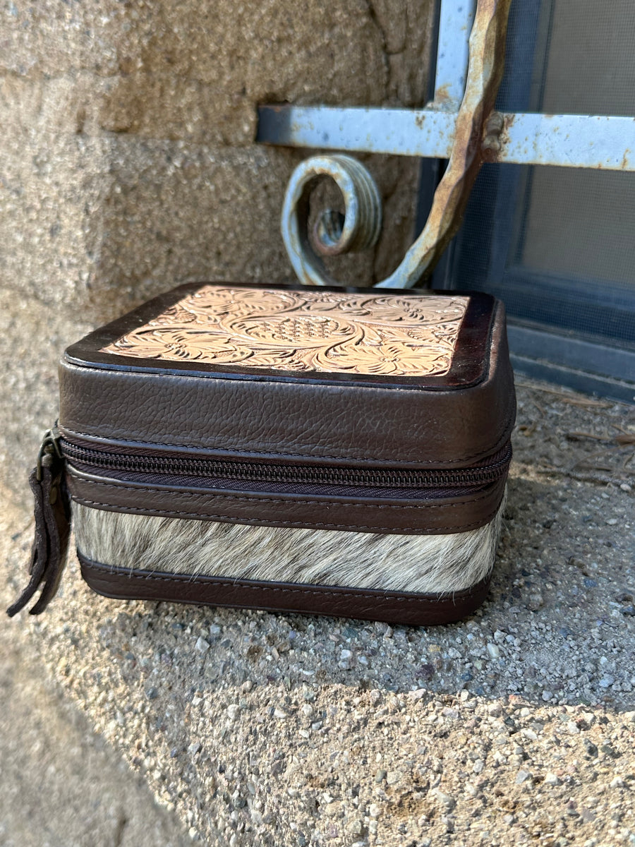 Genuine Tooled Leather Cowhide Jewelry Box