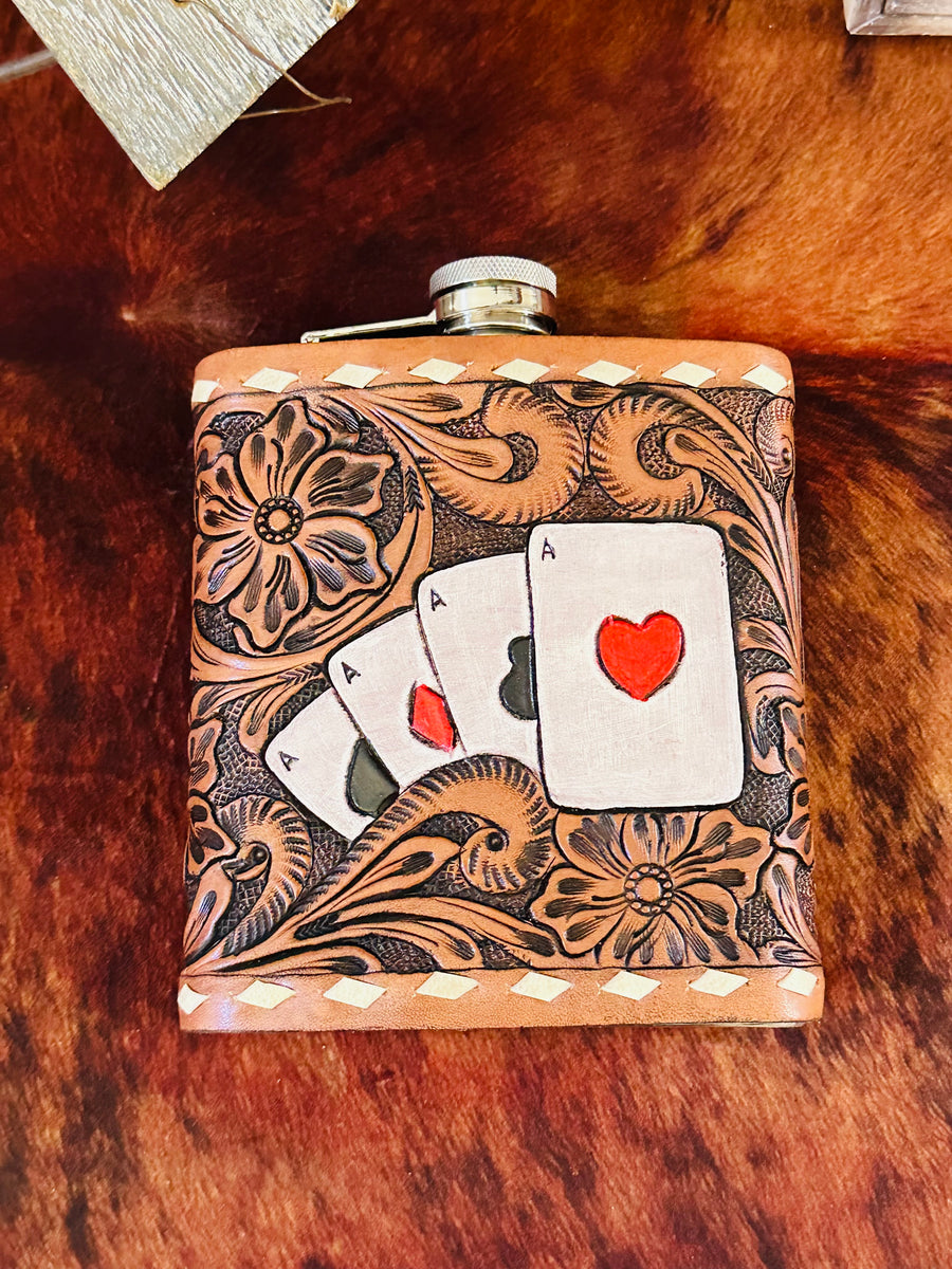 Genuine Tooled Leather 18 oz Flask