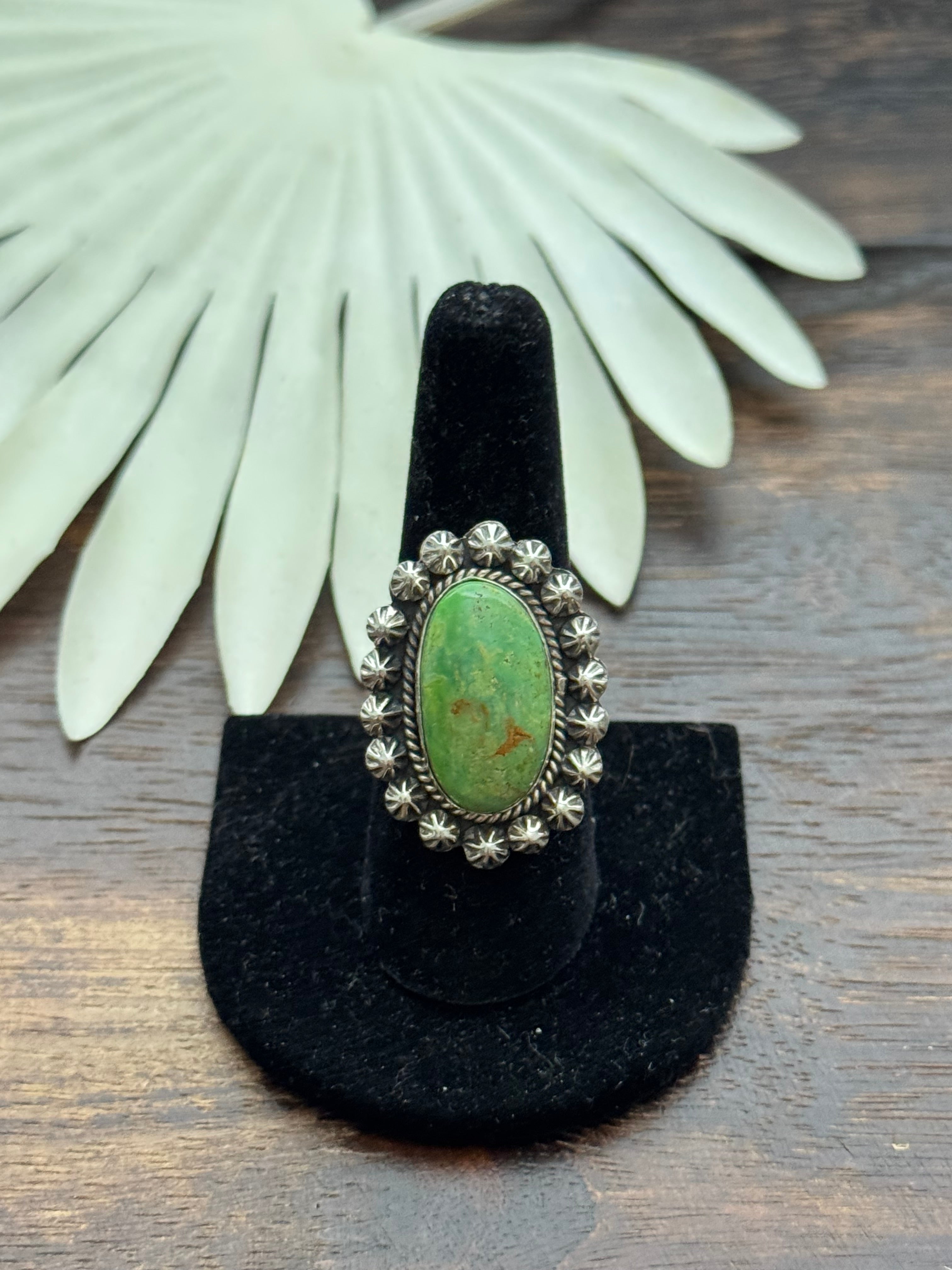 Navajo Number Pixie Turquoise & Sterling Silver Ring Size 8.75